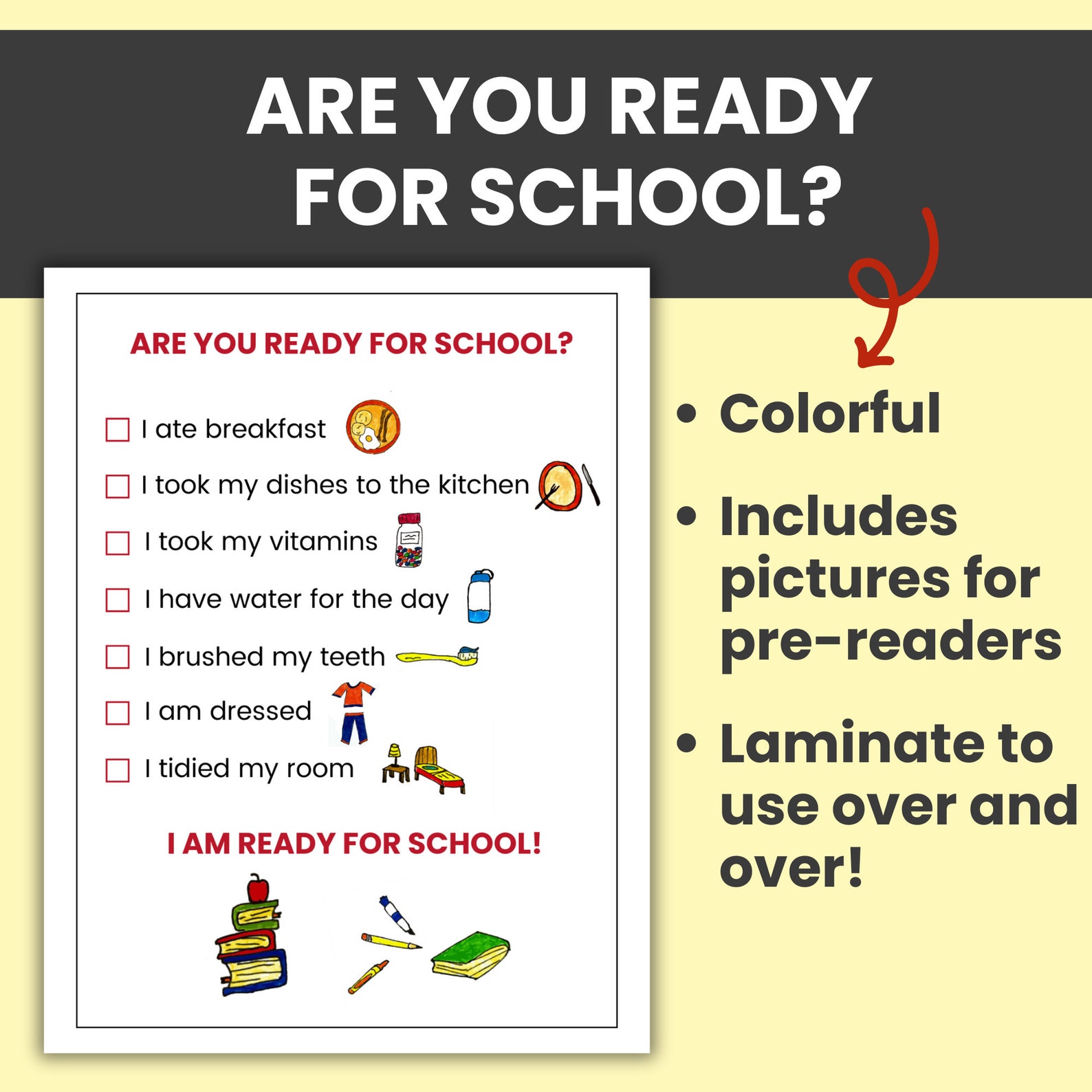 Kids Morning Routine Chart, Get Ready for School Checklist, Homeschool ...