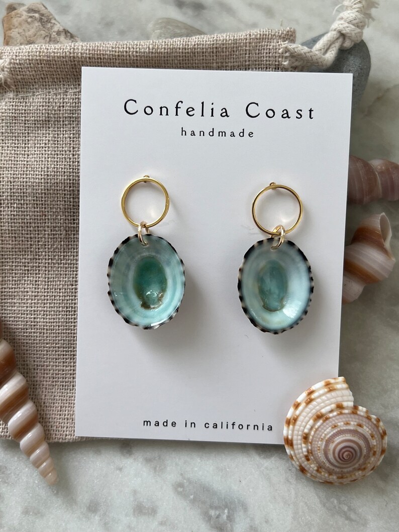 Handmade Minimal Ocean Beachy Inspired Natural Blue Limpet Shell Drop ...