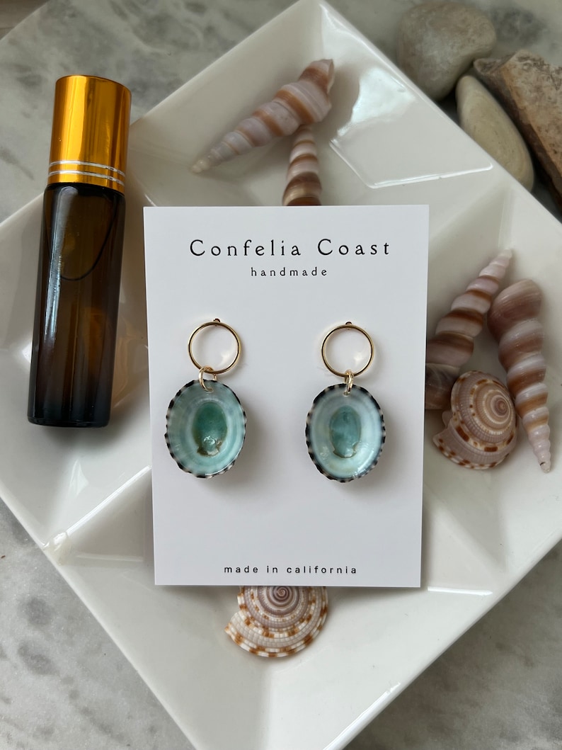 Handmade Minimal Ocean Beachy Inspired Natural Blue Limpet Shell Drop ...