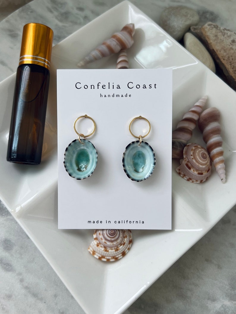 Handmade Minimal Ocean Beachy Inspired Natural Blue Limpet Shell Drop ...