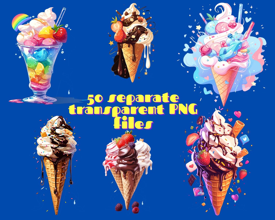 50 Unique Ice Cream Clipart Bundle Summer Sweet Treats Digital Download ...