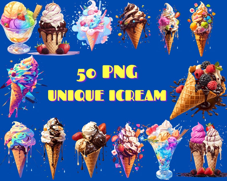 50 Unique Ice Cream Clipart Bundle Summer Sweet Treats Digital Download ...