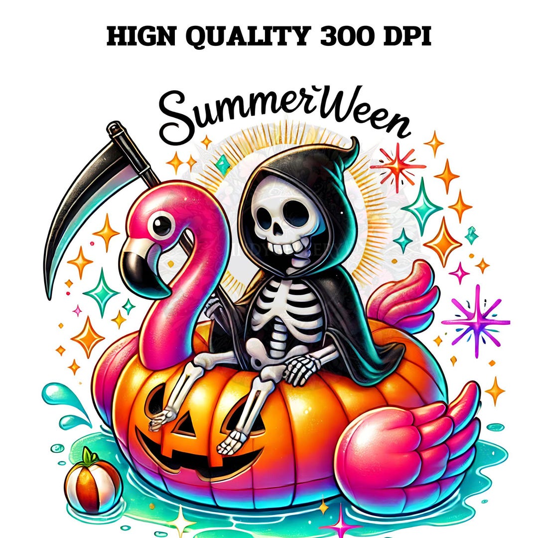 Spooky Summerween Clipart, Cute Summer Halloween, Summerween, Skeleton ...