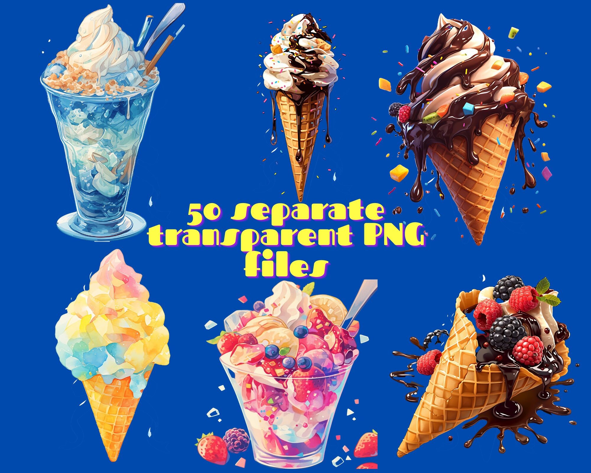 50 Unique Ice Cream Clipart Bundle Summer Sweet Treats Digital Download ...