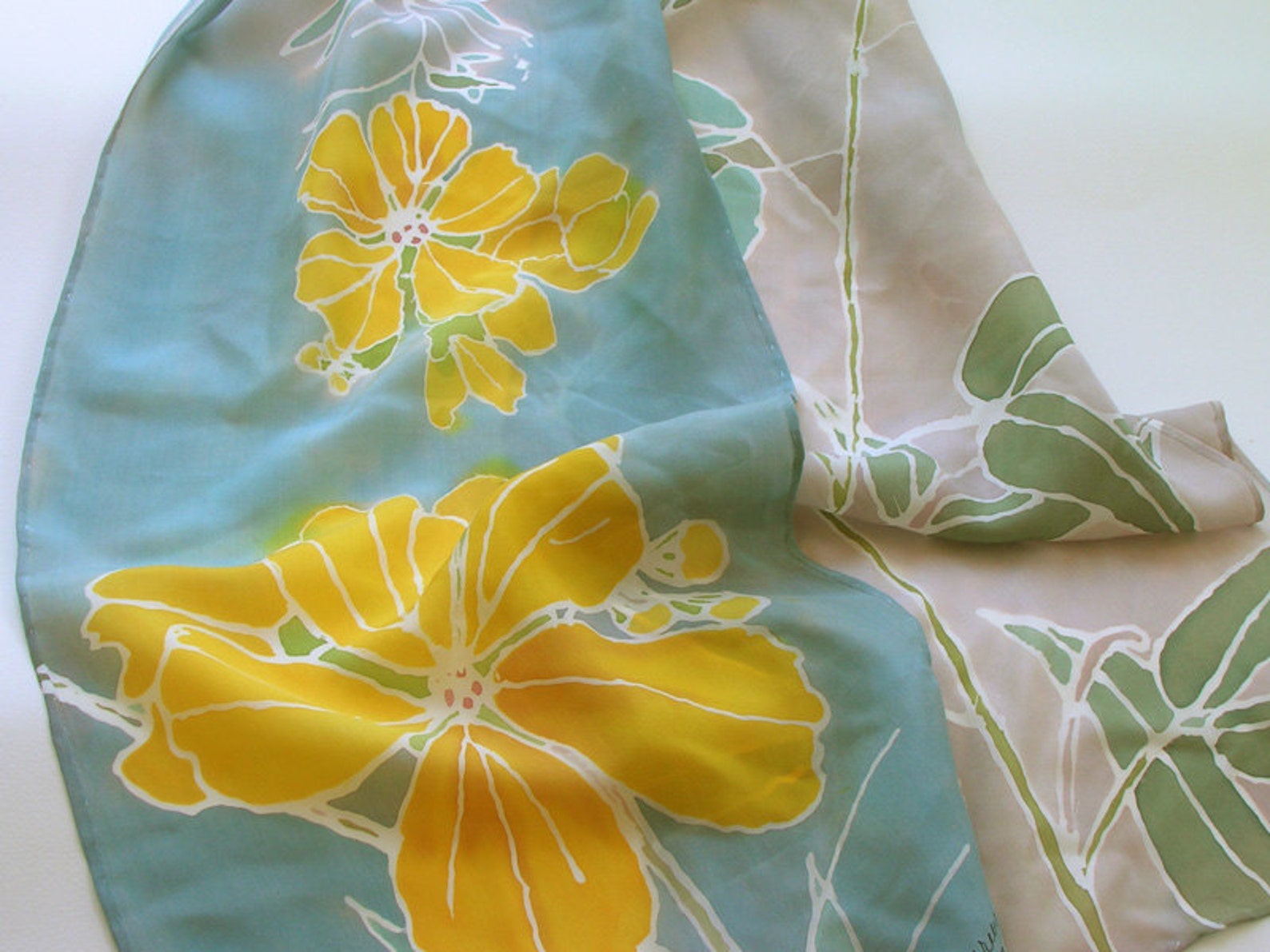 Serti Painted Silk Scarf With Two-leaved Senna - Etsy