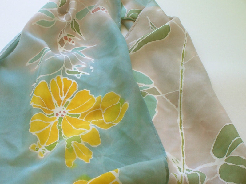 Serti Painted Silk Scarf With Two-leaved Senna - Etsy