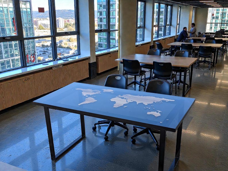 Custom Epoxy Resin World Map Table – Handmade Solid Wood Resin Dining ...