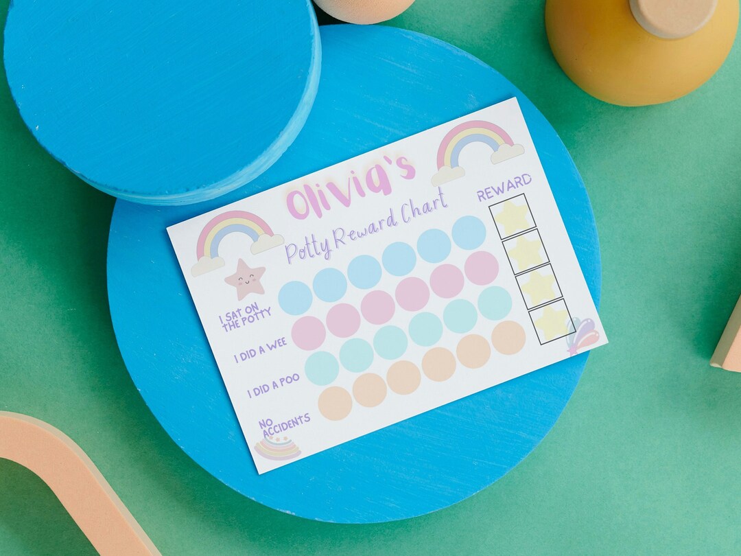 Customised Potty Training Chart Printable Rainbow Pastel Personalised ...