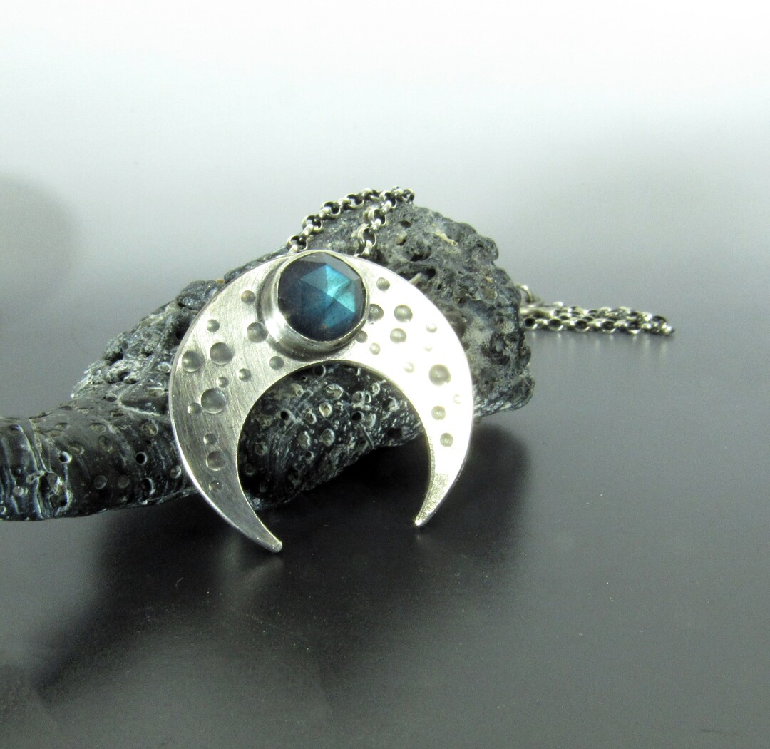 Labradorite Upside Down Crescent Moon Pendant Necklace, Argentium ...