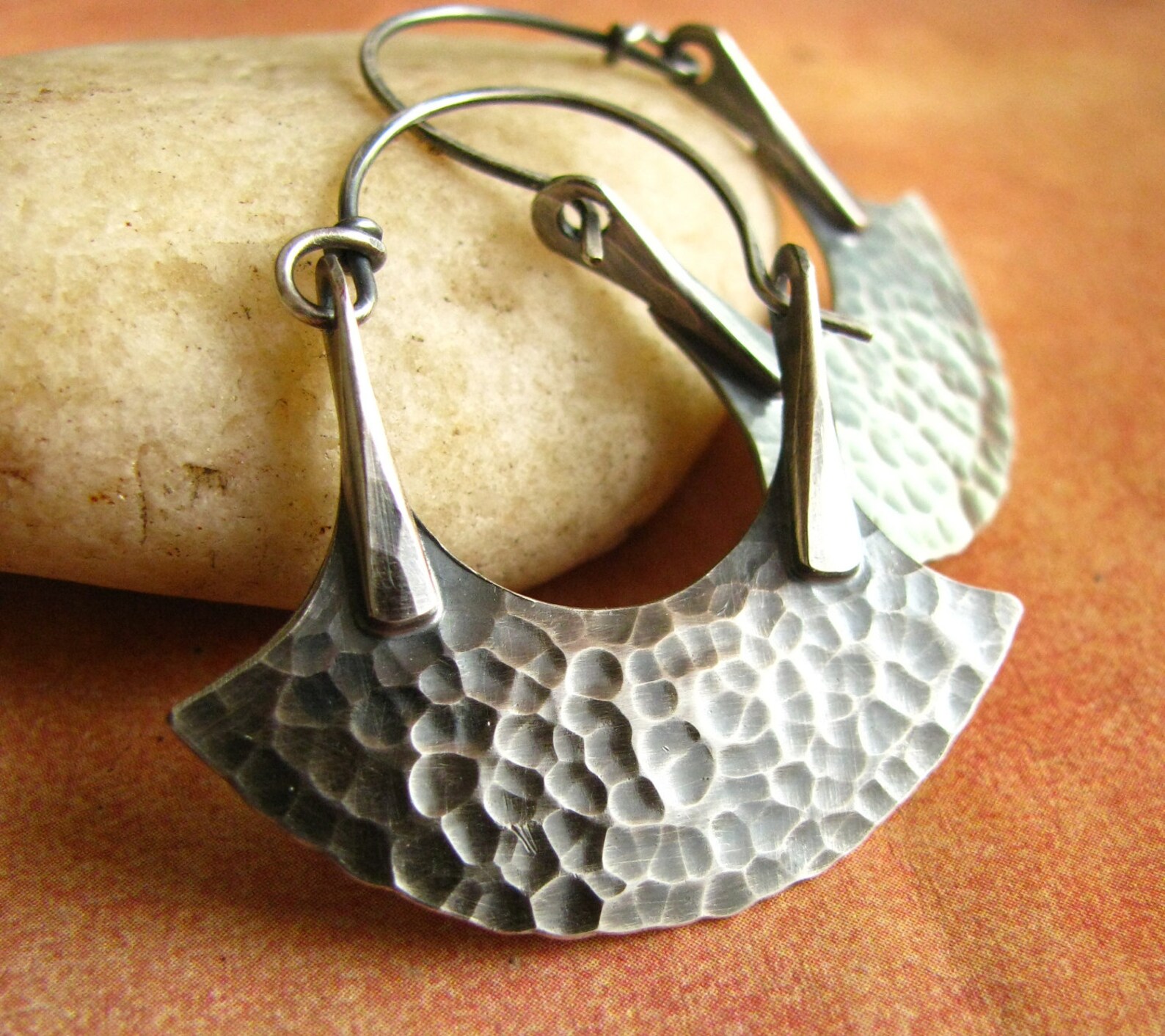 Sterling Silver Hammered Blade Hoop Earrings Urban Tribal - Etsy