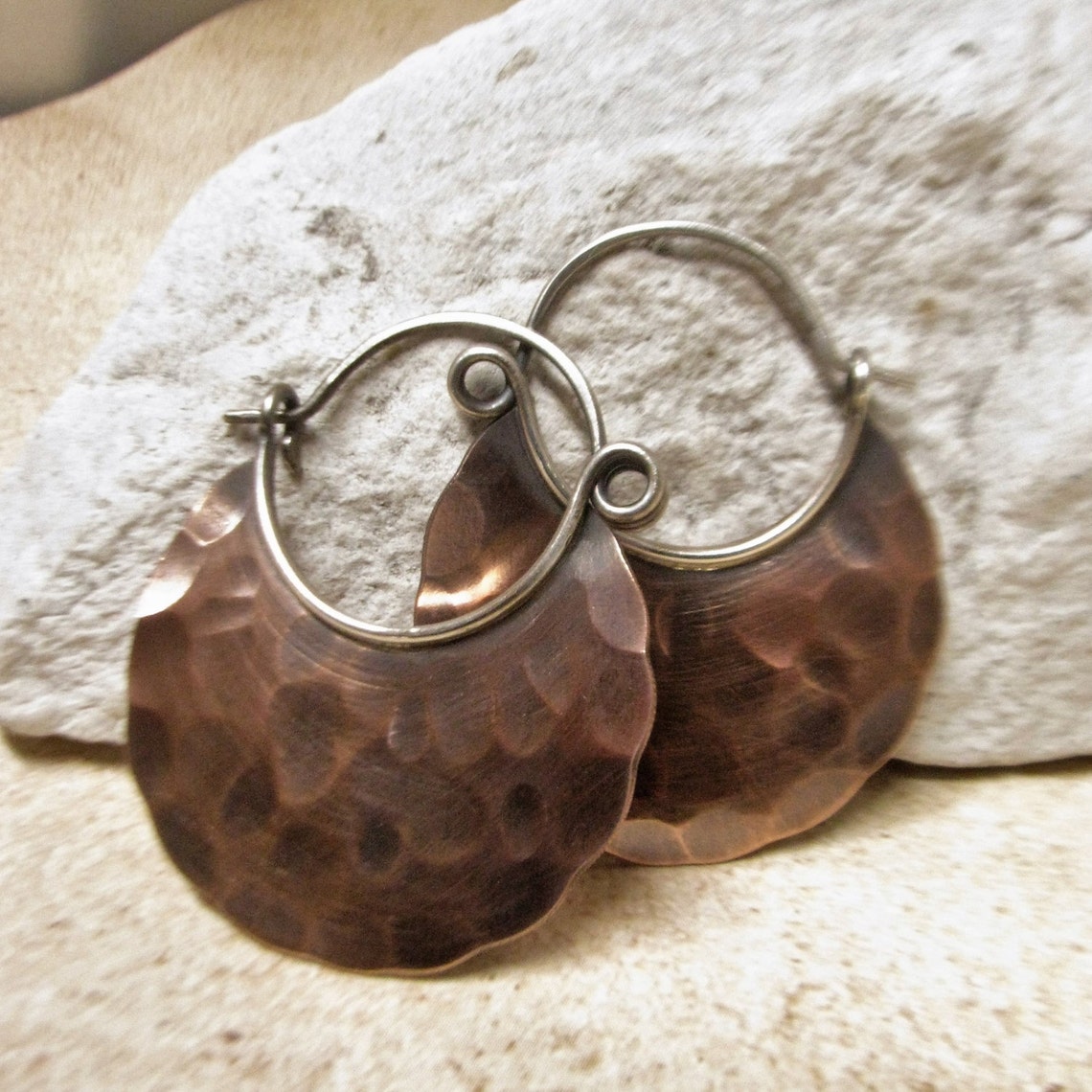 Large Rustic Copper Earrings Handcrafted Mixed Metal Gypsy - Etsy Canada