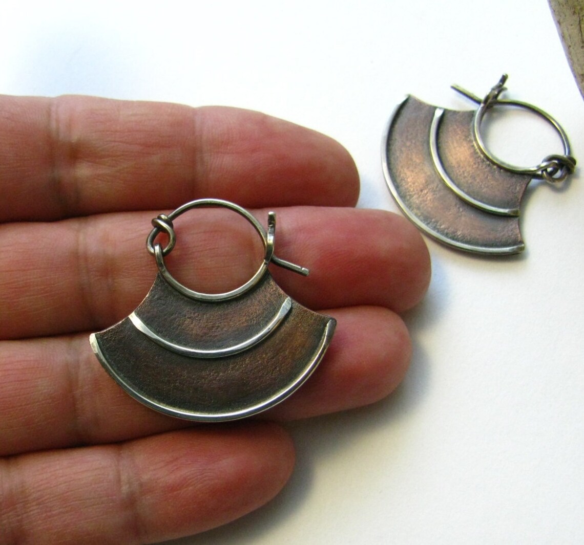 Rustic Silver and Copper Tribal Earrings Blade Hoops - Etsy