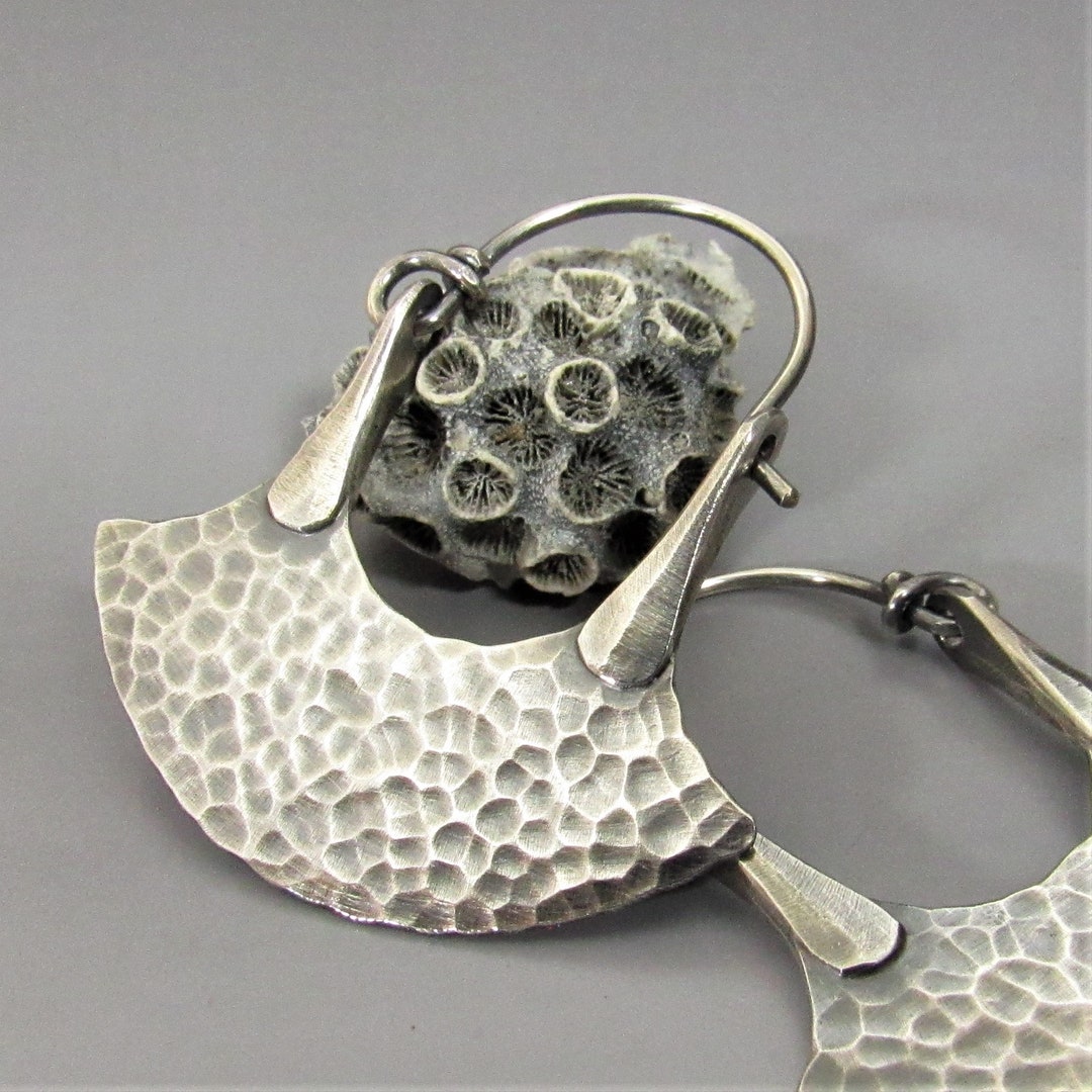 Sterling Silver Hammered Blade Hoop Earrings, Urban Tribal Rustic ...