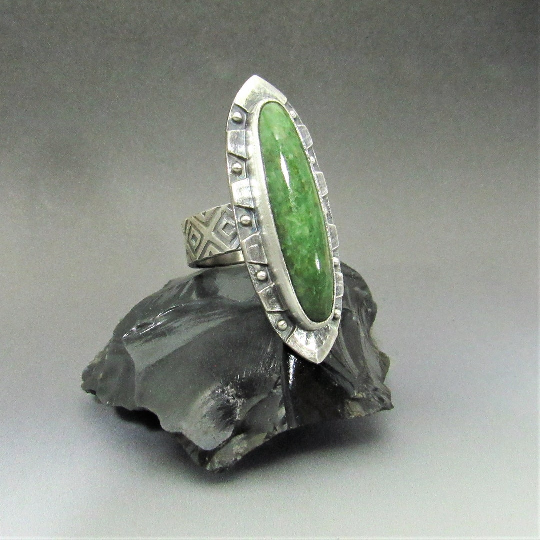 Sterling Silver Jade Ring, Size 8.5, One of A Kind Ring, Aztec Inspired ...