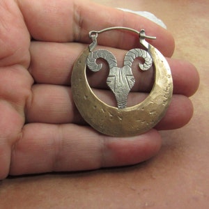 Rams Head Earrings, Large Silver and Bronze Exotic Statement Earrings ...