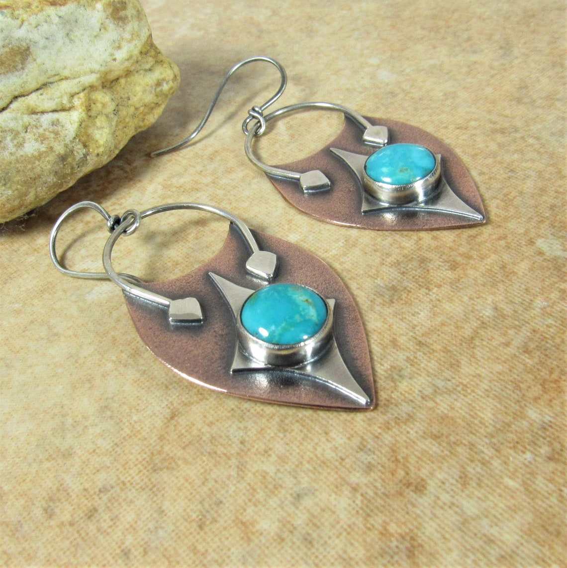 Mixed Metal Turquoise Earrings Rustic Bold and Colorful - Etsy