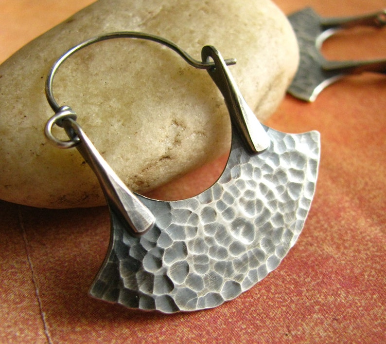 Sterling Silver Hammered Blade Hoop Earrings Urban Tribal - Etsy