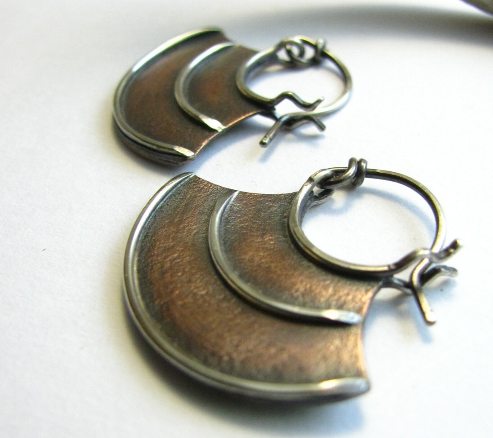 Rustic Silver and Copper Tribal Earrings Blade Hoops | Etsy