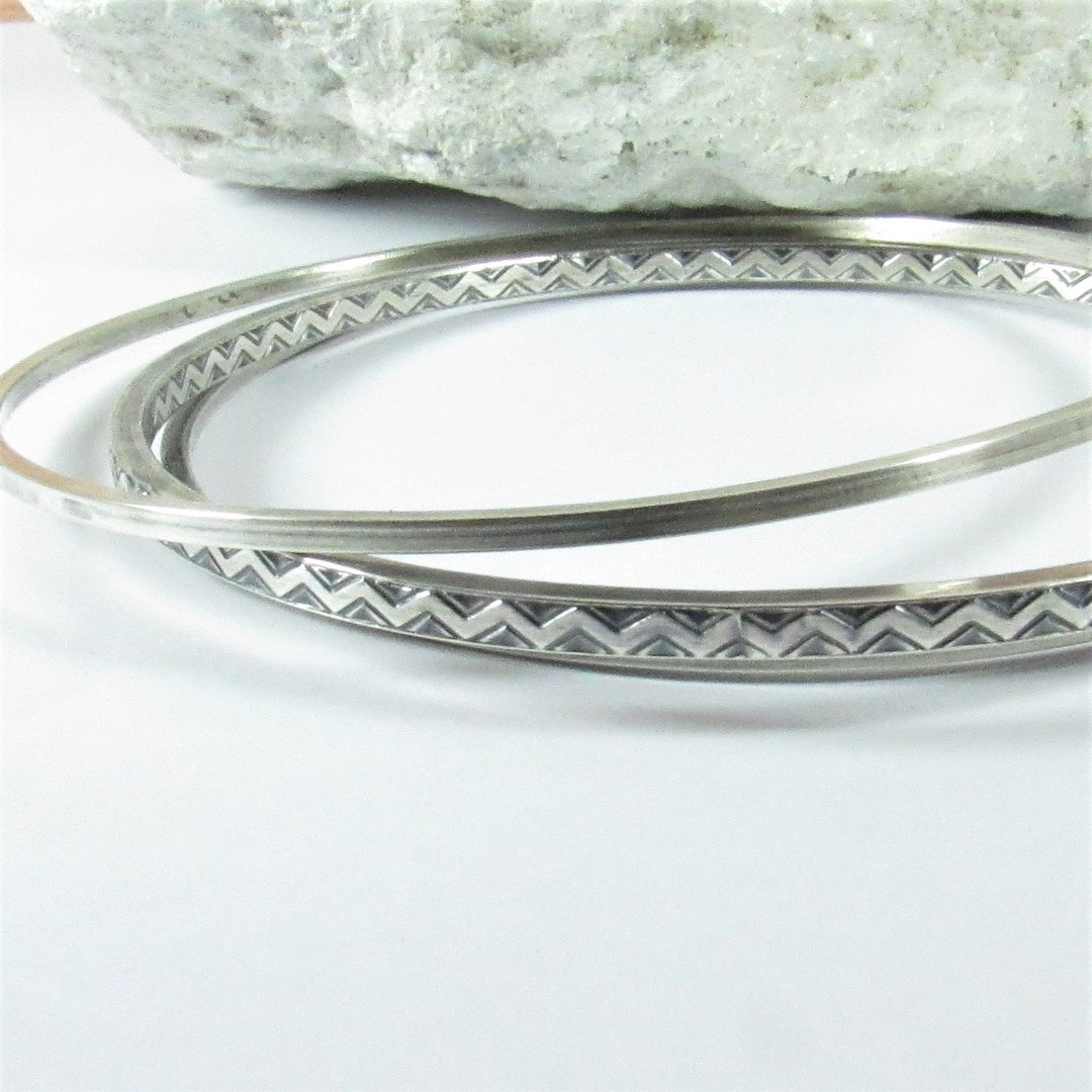 Modern Sterling Silver Chevron Bangle Bracelets, Set of Three, 3 Bangle ...