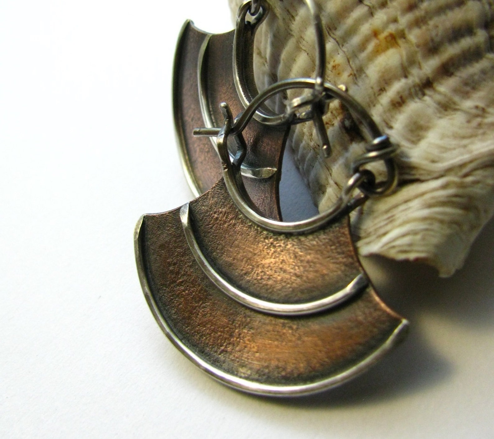 Rustic Silver and Copper Tribal Earrings Blade Hoops | Etsy