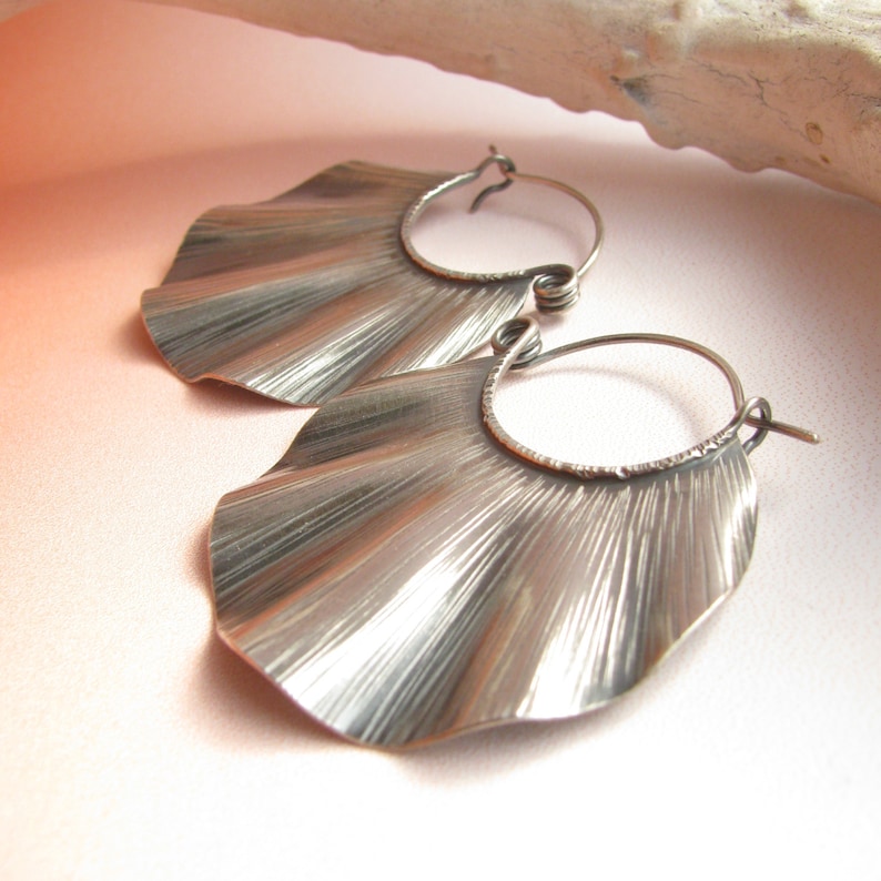 Large Sterling Silver Statement Earrings Ruffled and Textured | Etsy