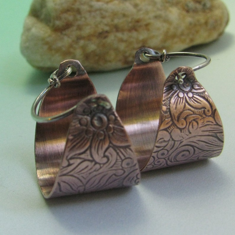 Small Copper Hoops Floral Pattern Basket Earrings Everyday | Etsy