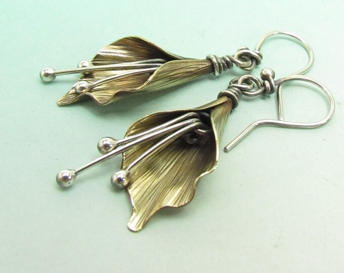 Small Two Tone Lily Earrings Mixed Metal Bronze and Sterling - Etsy