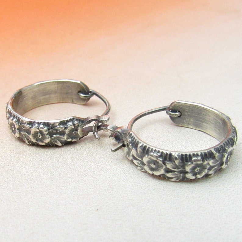 Extra Small Silver Hoops Contemporary Sterling Silver Floral - Etsy