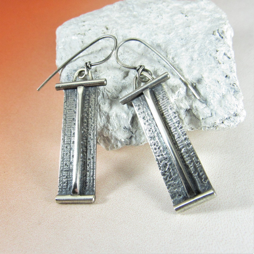 Zen, Sterling Geometric Earrings, Contemporary Rectangular Shape ...