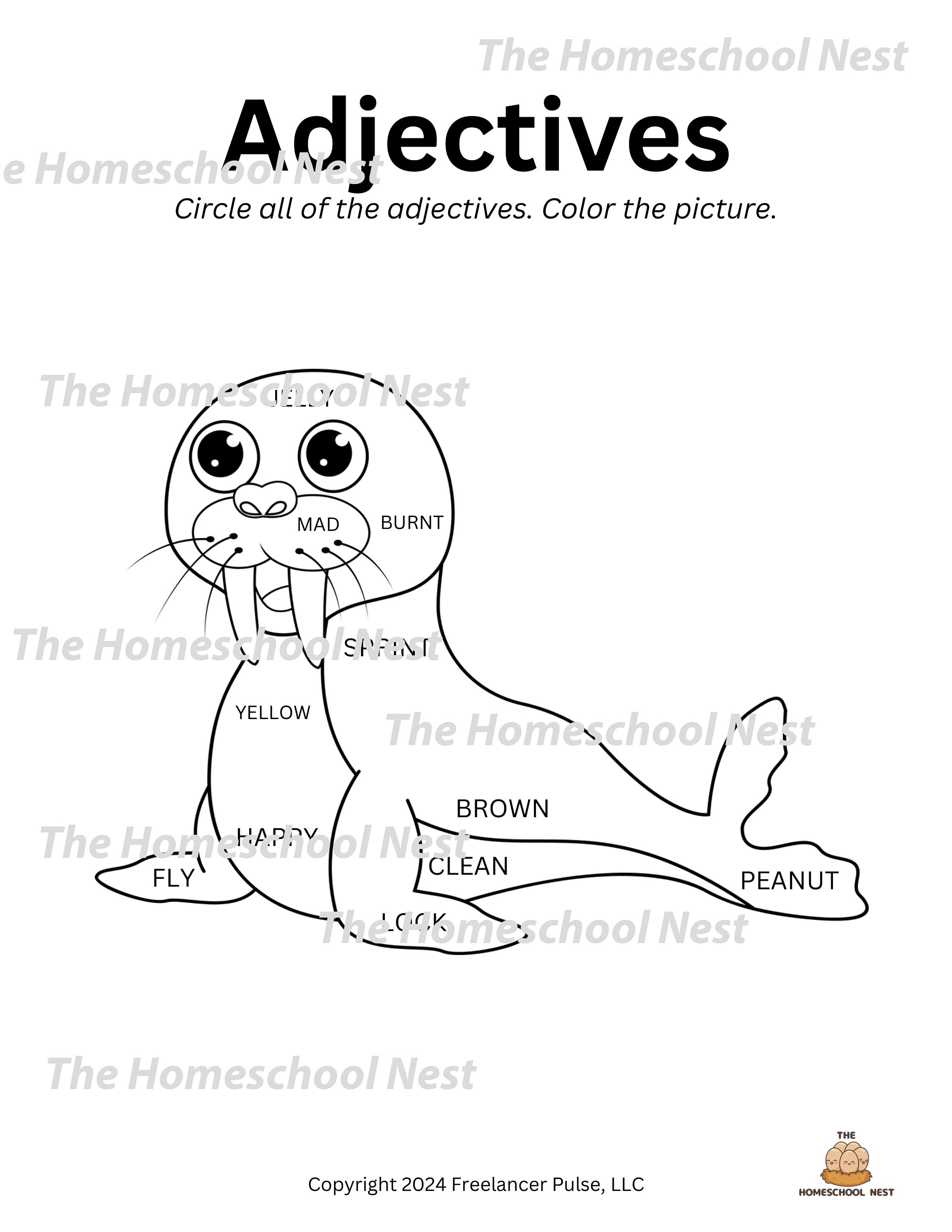 Fun Animal Coloring Pages/grammar Identification Worksheets - Etsy