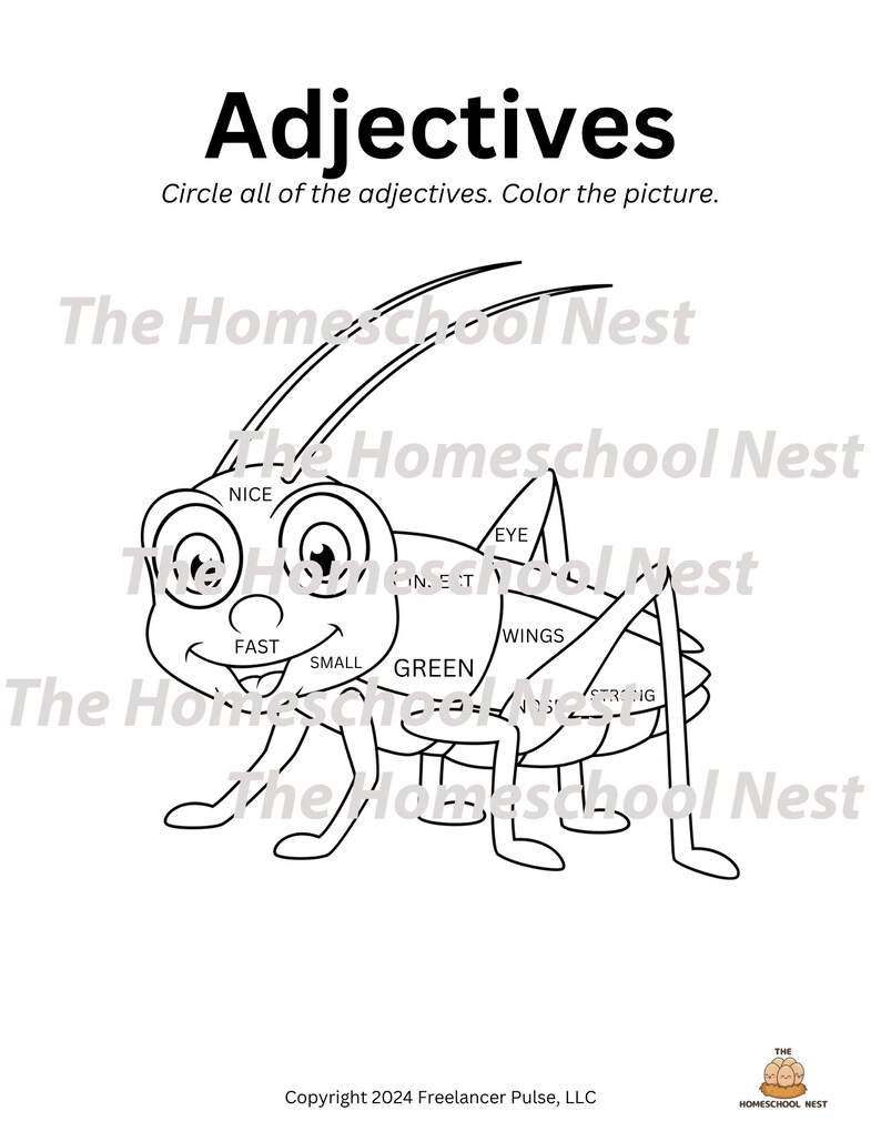 Fun Animal Coloring Pages/grammar Identification Worksheets - Etsy