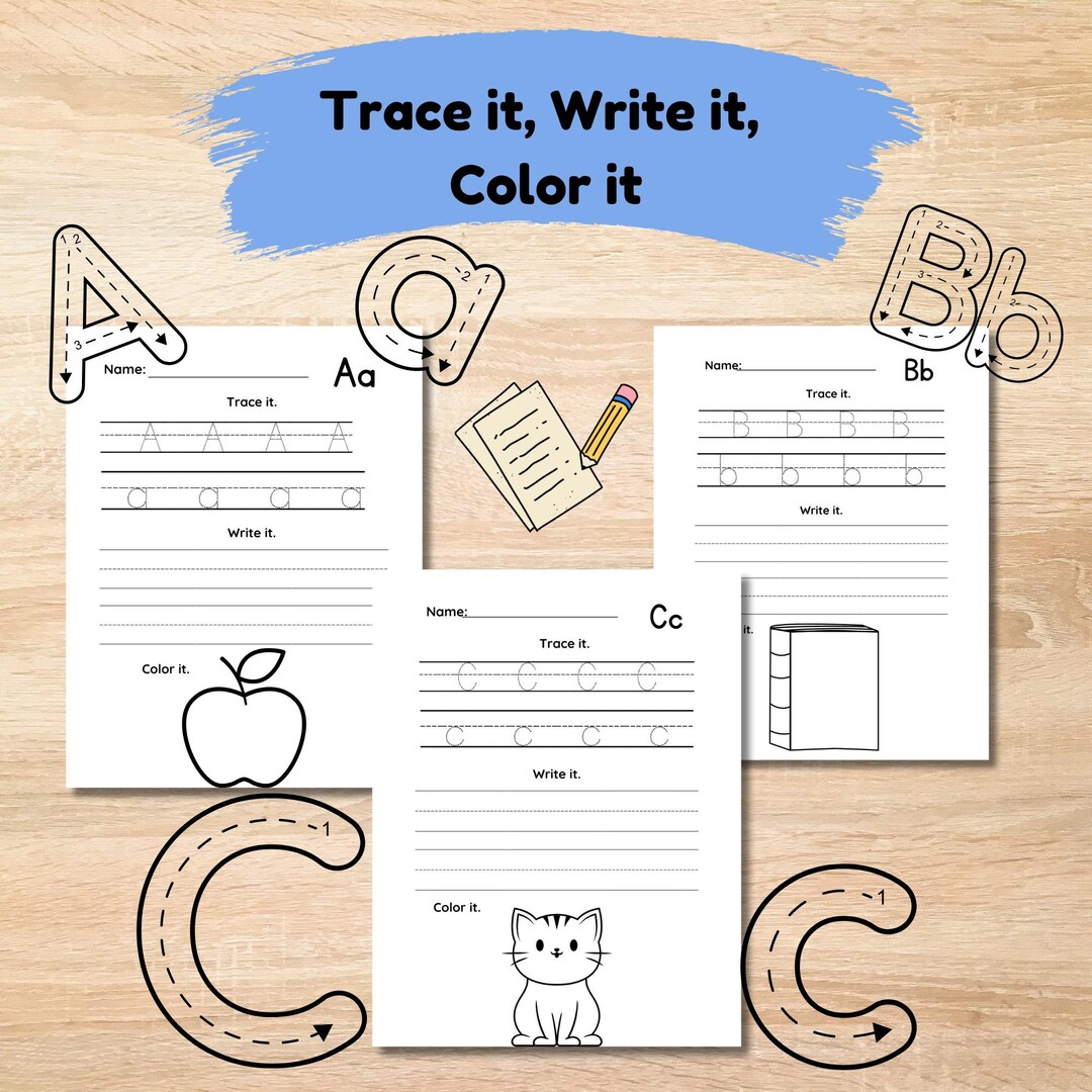 Trace It, Write It, Color It Worksheets - Etsy