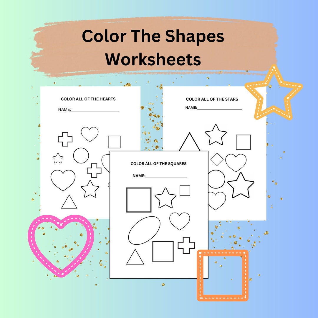 Color the Shapes Worksheets - Etsy