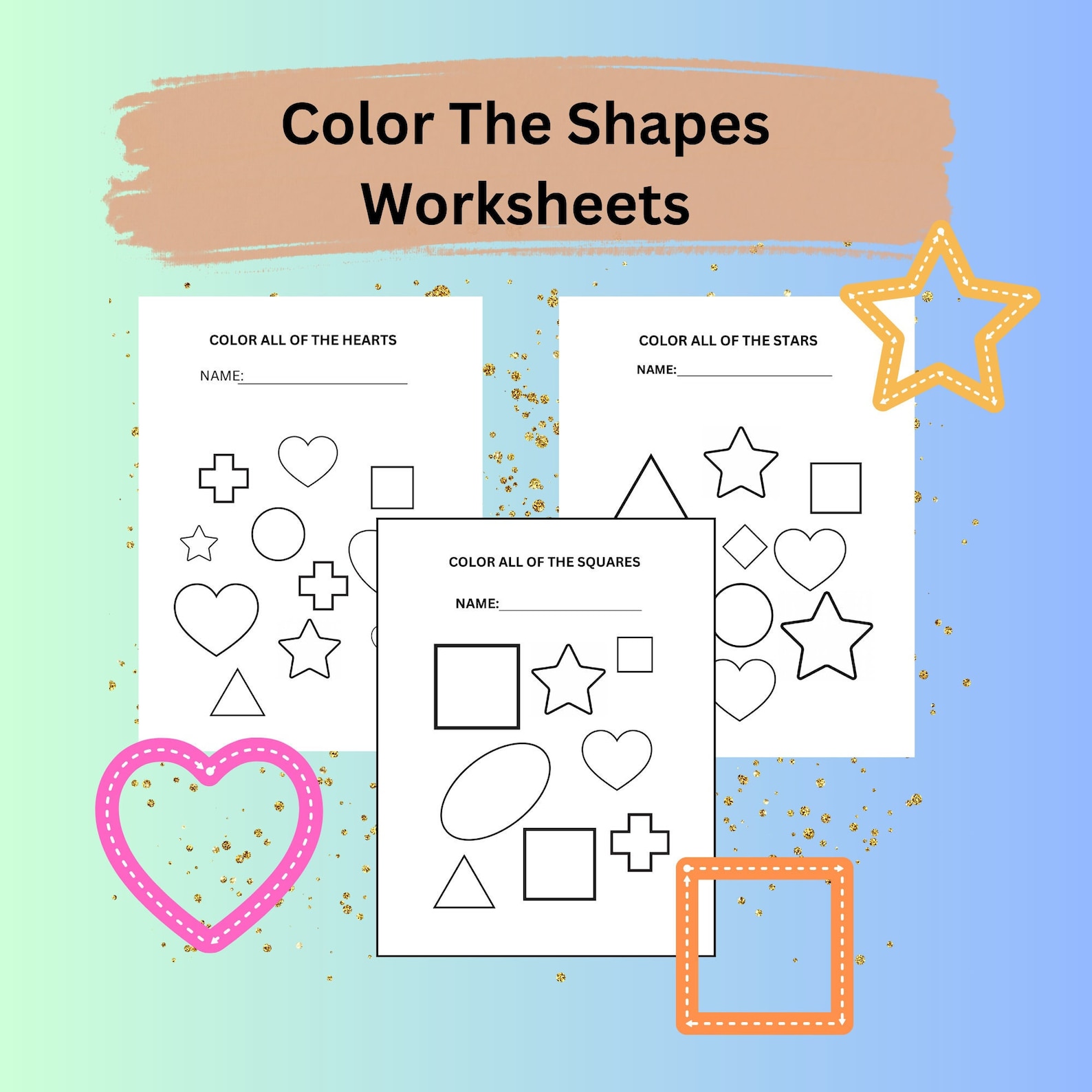 Color the Shapes Worksheets - Etsy
