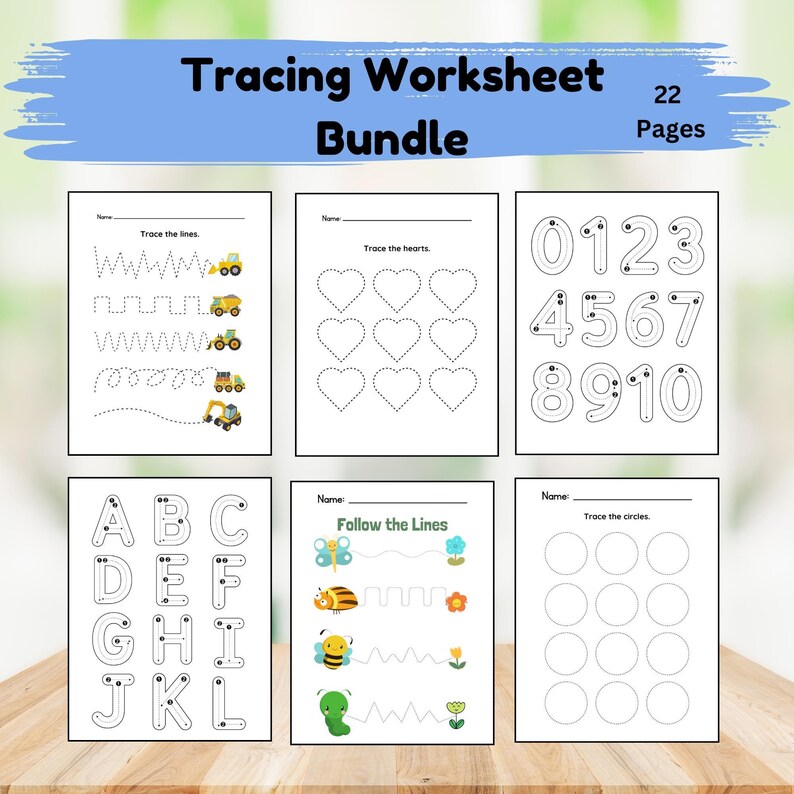 Tracing Worksheet Bundle - Etsy