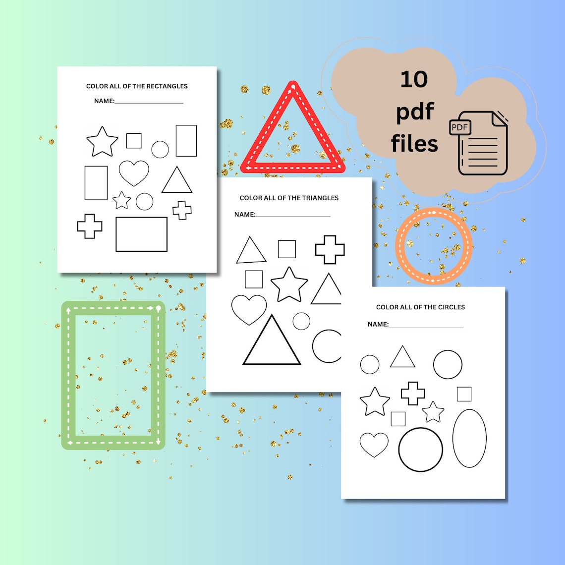 Color the Shapes Worksheets - Etsy