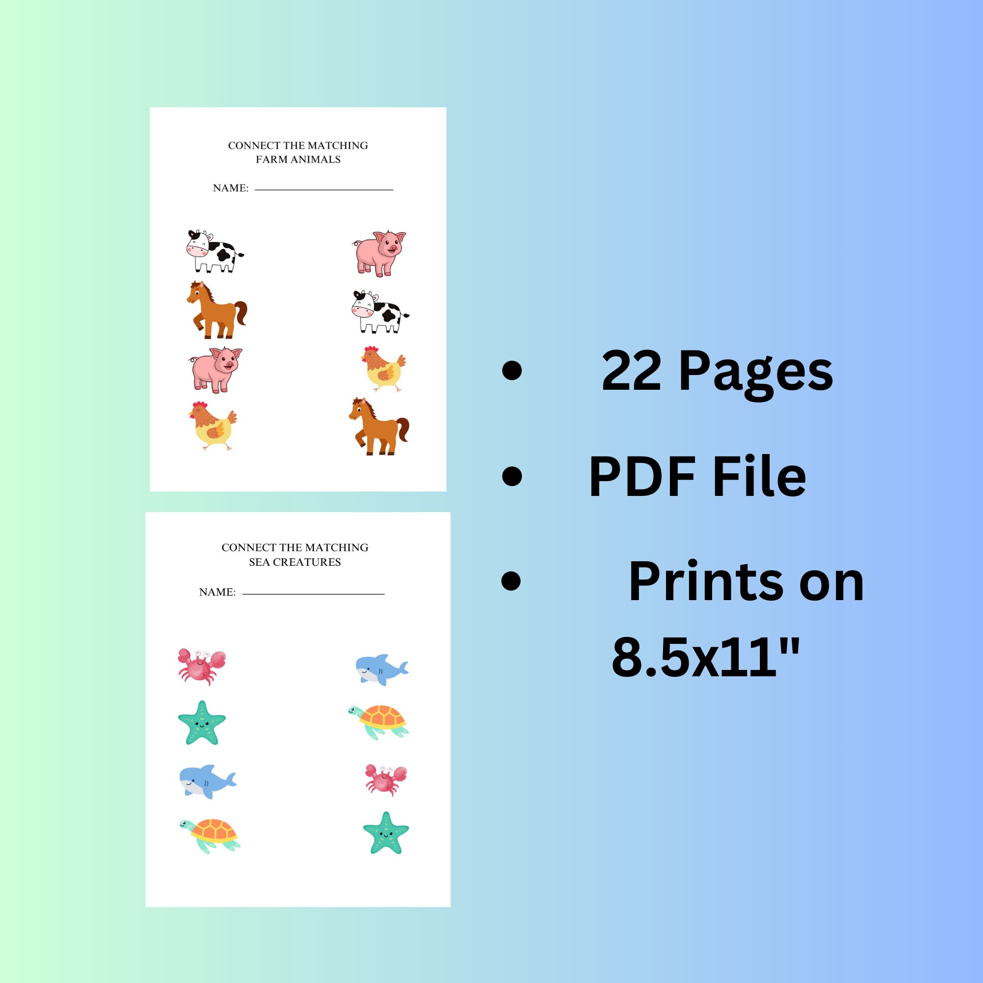 Digital Printable Matching Activity Worksheets Bundle - Etsy