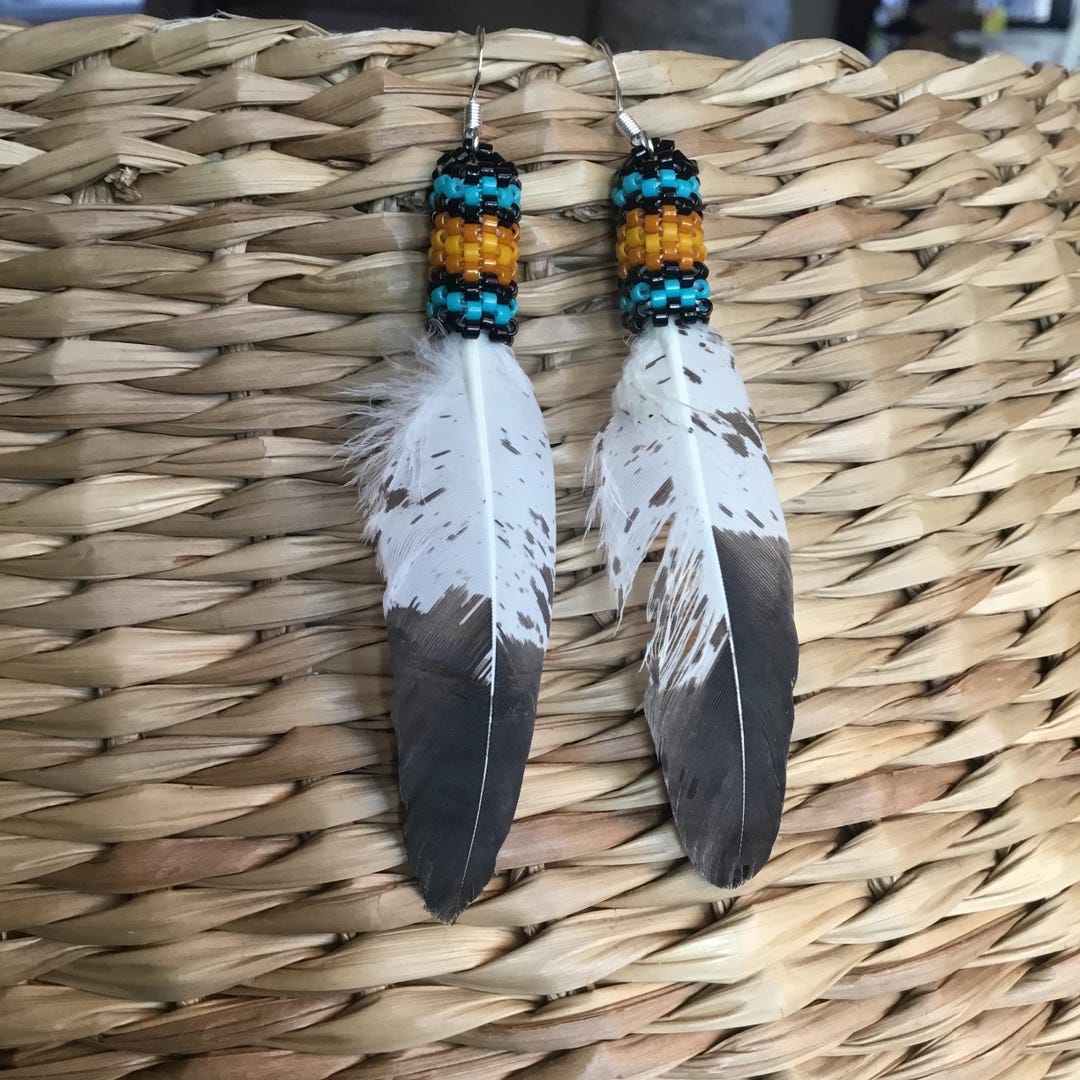 Eagle Feather Peyote Stitch Beaded Earrings - Etsy