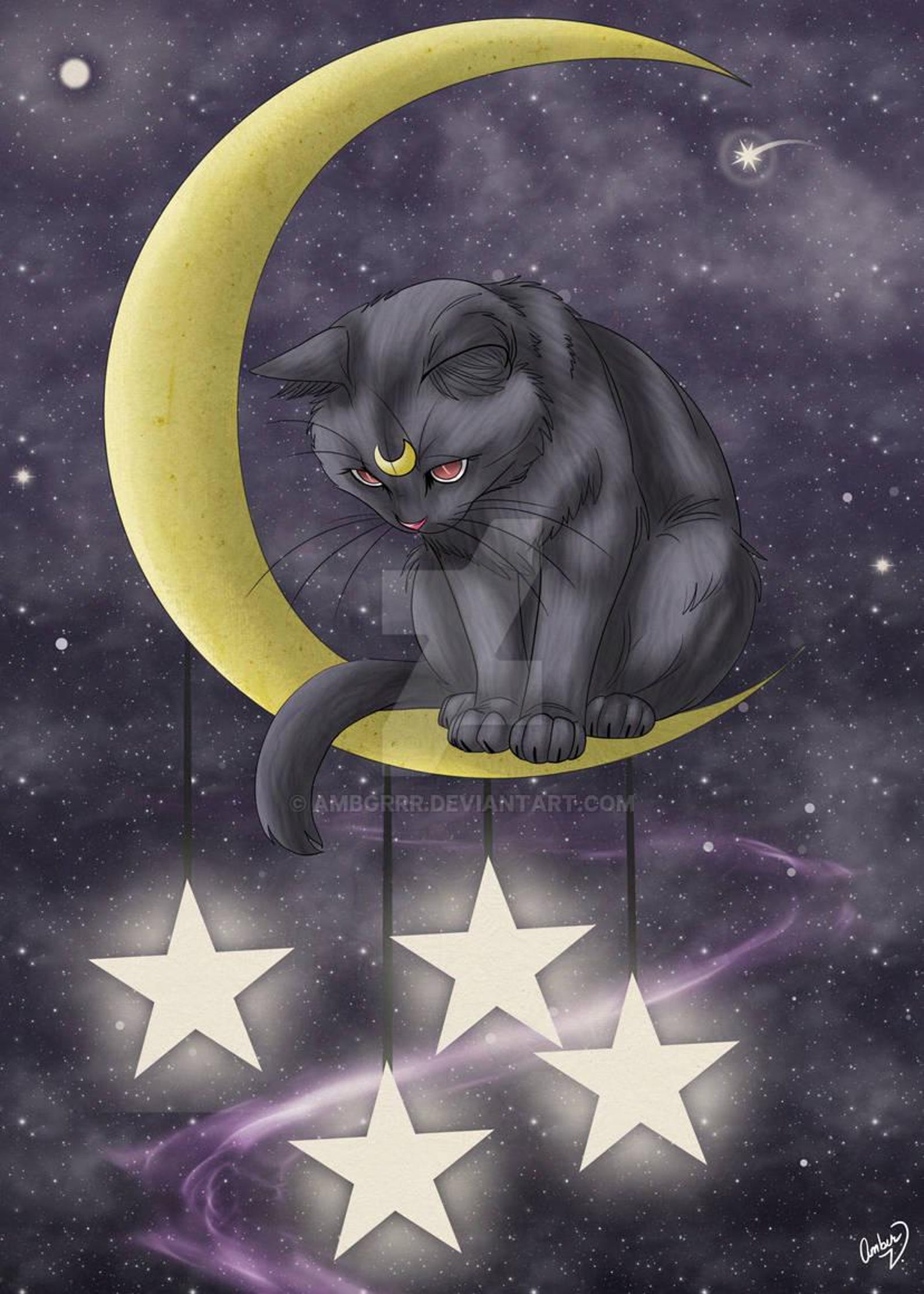 Moon Cat Art Print, Instant Download Printable Home Decor, Cat Digital ...
