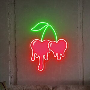 Cherry Neon Sign: Drip Heart Cherries, Disco Ball Decor - Etsy