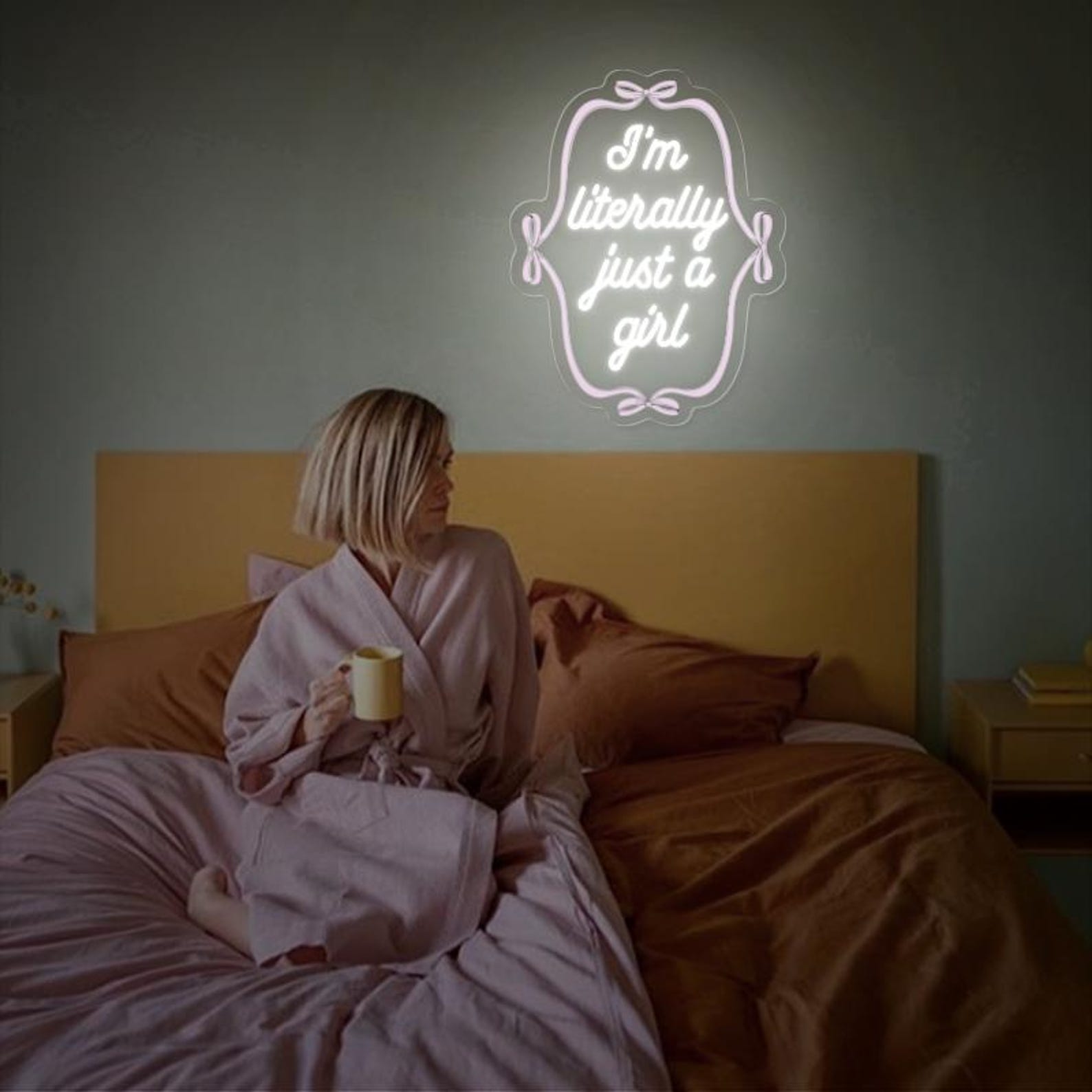 I'm Literally Just A Girl Neon Sign, Pink Bows Bedroom Decor, Girly ...