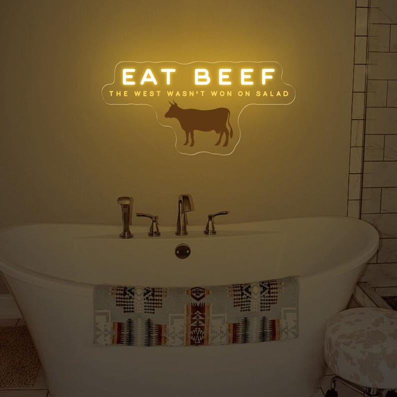 Eat Beef Neon Sign: Western Farmhouse Kitchen Decor - Etsy