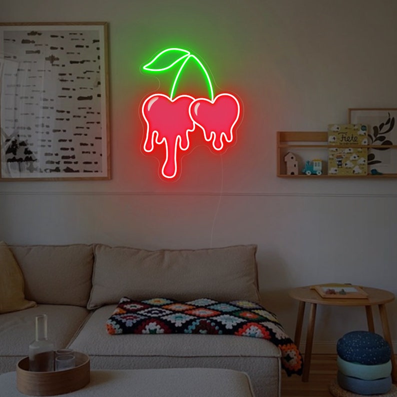 Cherry Neon Sign Drip Heart Cherries Decor Dazzling Disco Ball Cherry ...