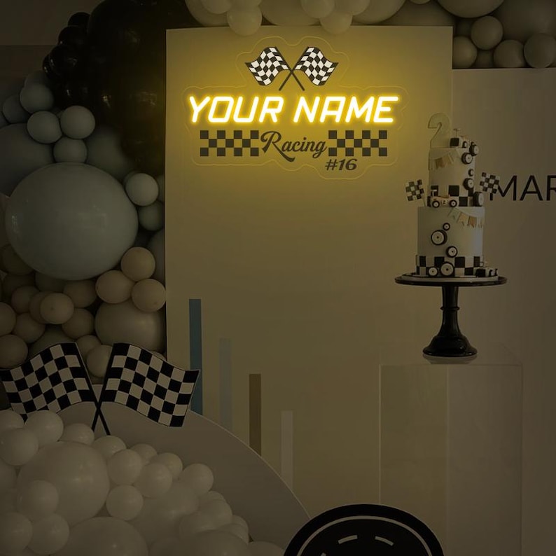 Custom Checkered Flag Racing Neon Sign, Custom Gift for Racer, Custom ...