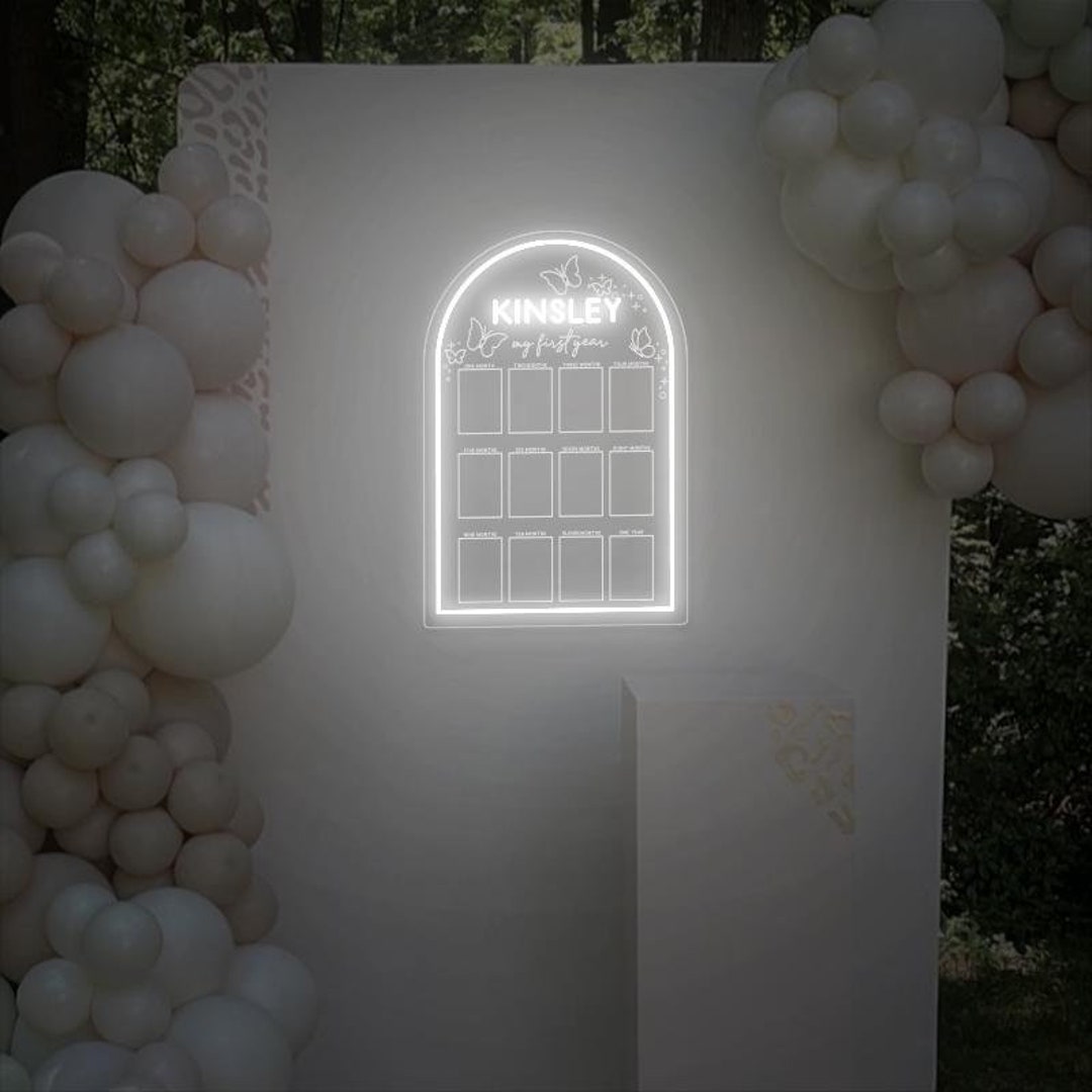 First Year Birthday Neon Sign, My First Year One Year of Photo Board,12 ...