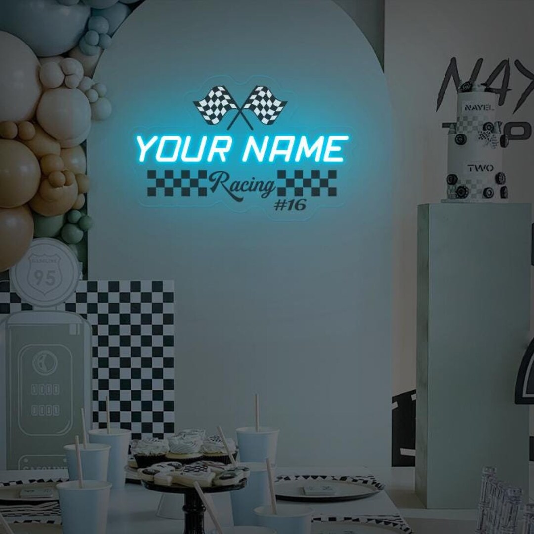 Custom Checkered Flag Racing Neon Sign, Custom Gift for Racer, Custom ...