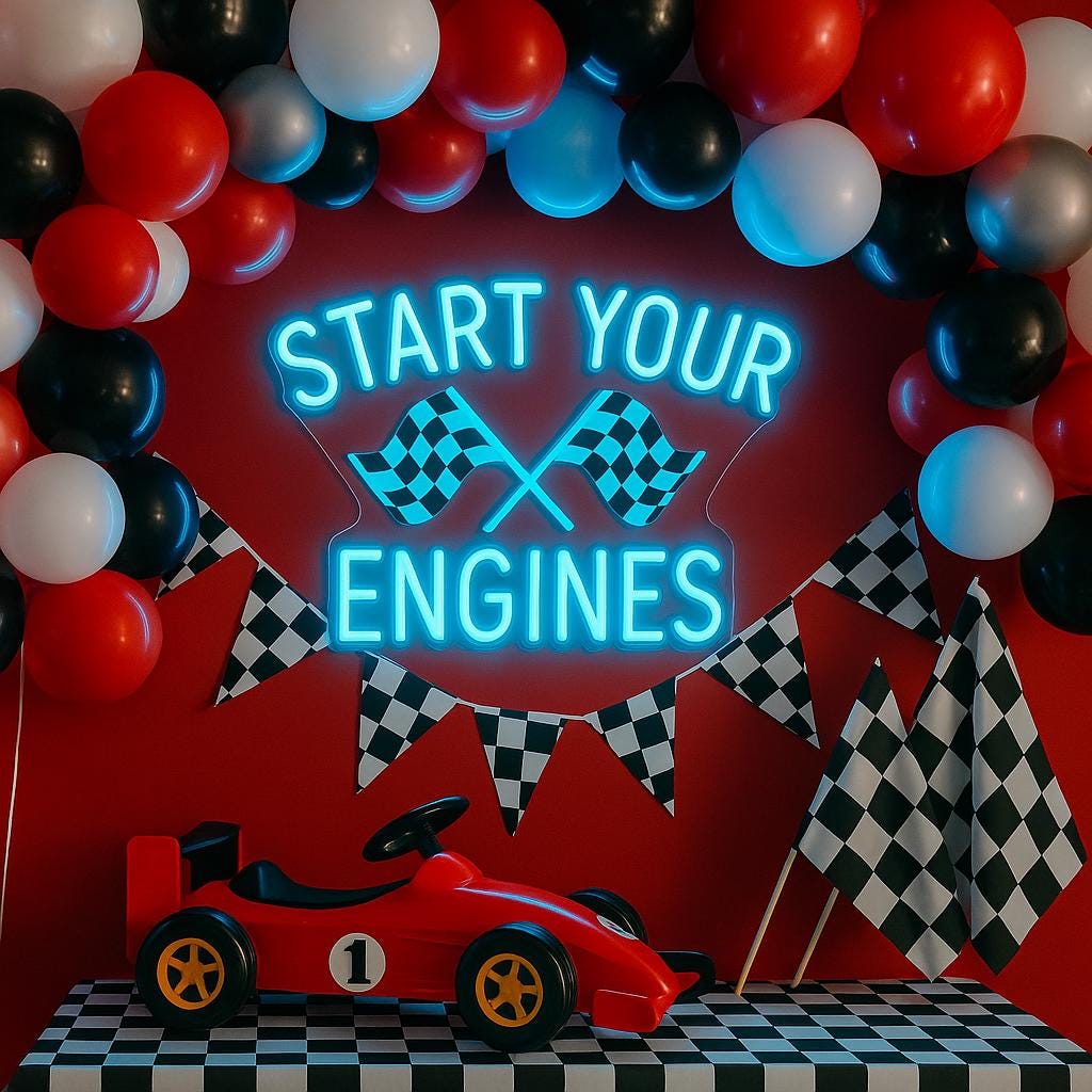 Start Your Engines Neon Sign, Checkered Flag Wall Decor, Raceday Sign ...