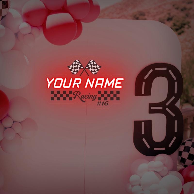 Custom Checkered Flag Racing Neon Sign, Custom Gift for Racer, Custom ...