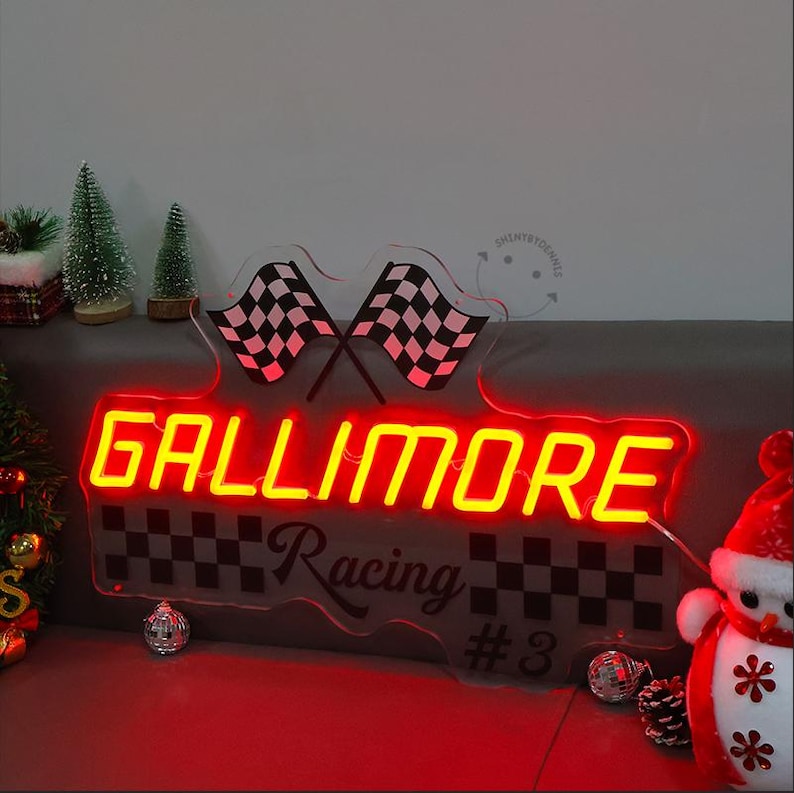 Custom Checkered Flag Racing Neon Sign, Custom Gift for Racer, Custom ...