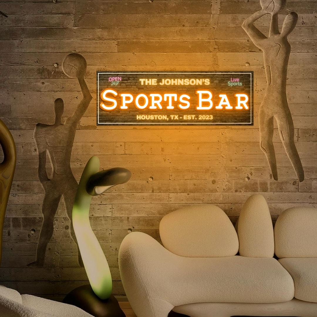 Sports Bar Neon Sign Personalized, Custom Sports Man Cave Wall Art ...